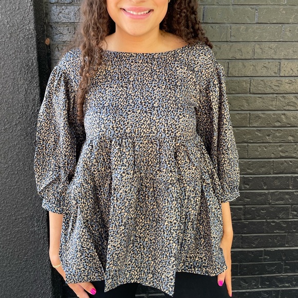 ODDY | Tops | Blue Top W Leopard Print | Poshmark